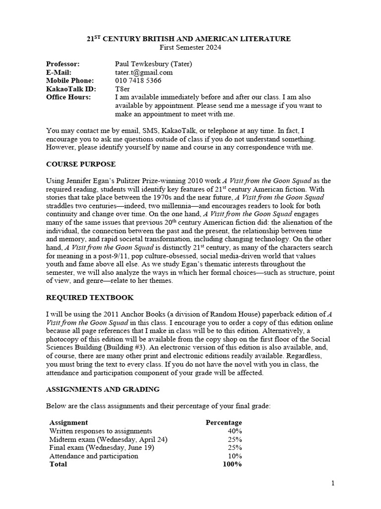 21st Century American Literature Syllabus | PDF | Plagiarism