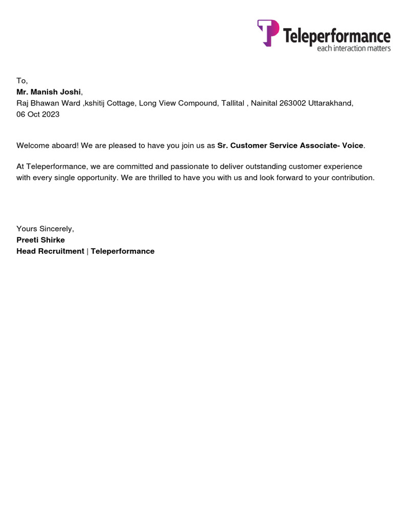Welcome - Letter Certificate | PDF