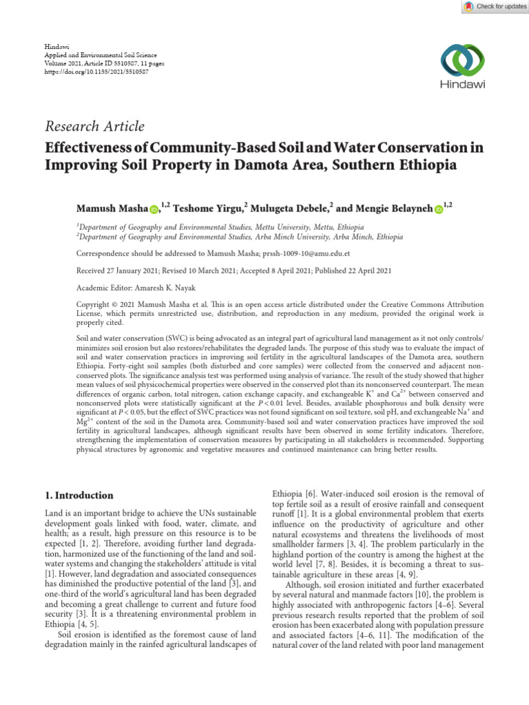 Applied and Environmental Soil Science - 2021 - Masha - Effectiveness of Community Based Soil ...