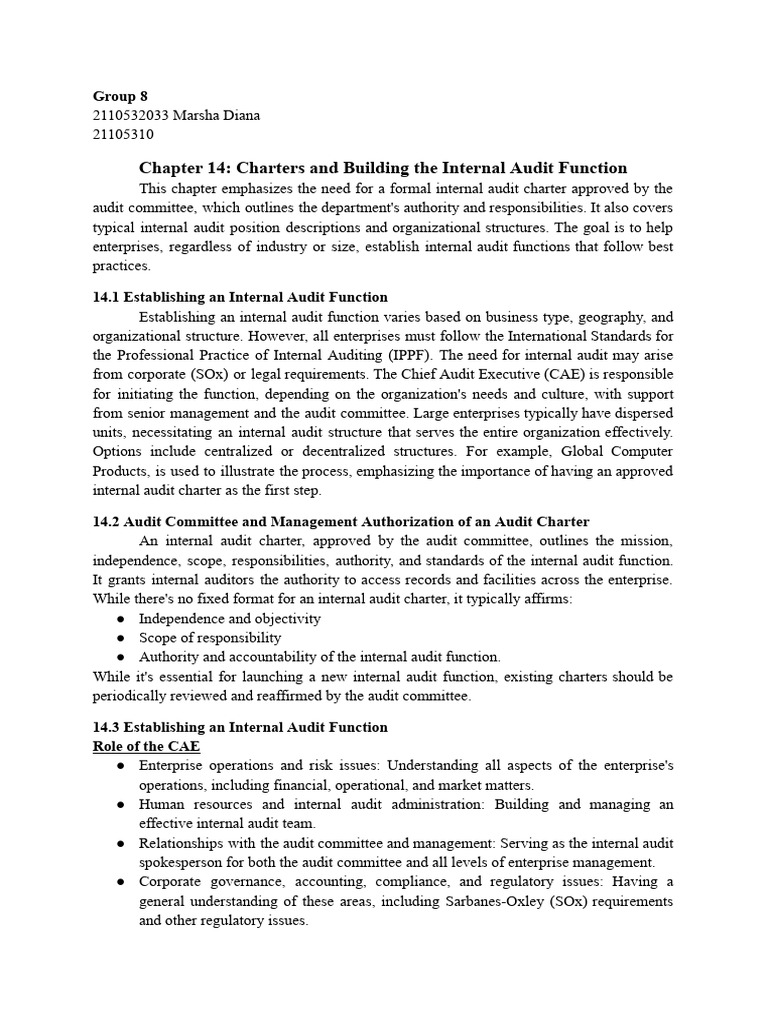 Group 8-Charters and Building the Internal Audit Function | PDF ...