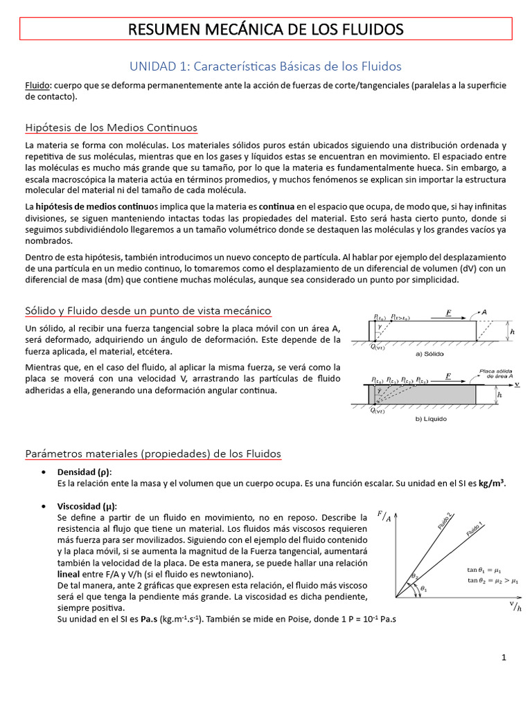 Resumen Mecánica de Los Fluidos | PDF | Estrés (Mecánica) | Viscosidad