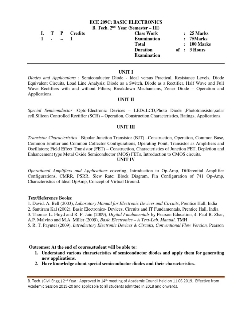 Basic Electronics Syllabus | PDF | Transistor | Bipolar Junction Transistor
