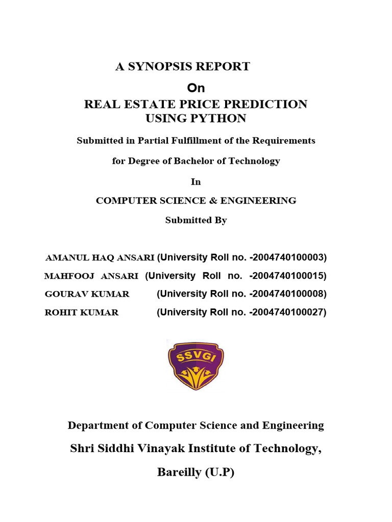A SYNOPSYS REPORT | PDF | Feasibility Study | Machine Learning