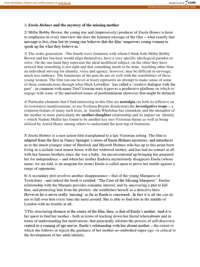 Enola Holmes: Feminism and Identity Quest | PDF | Social Science ...