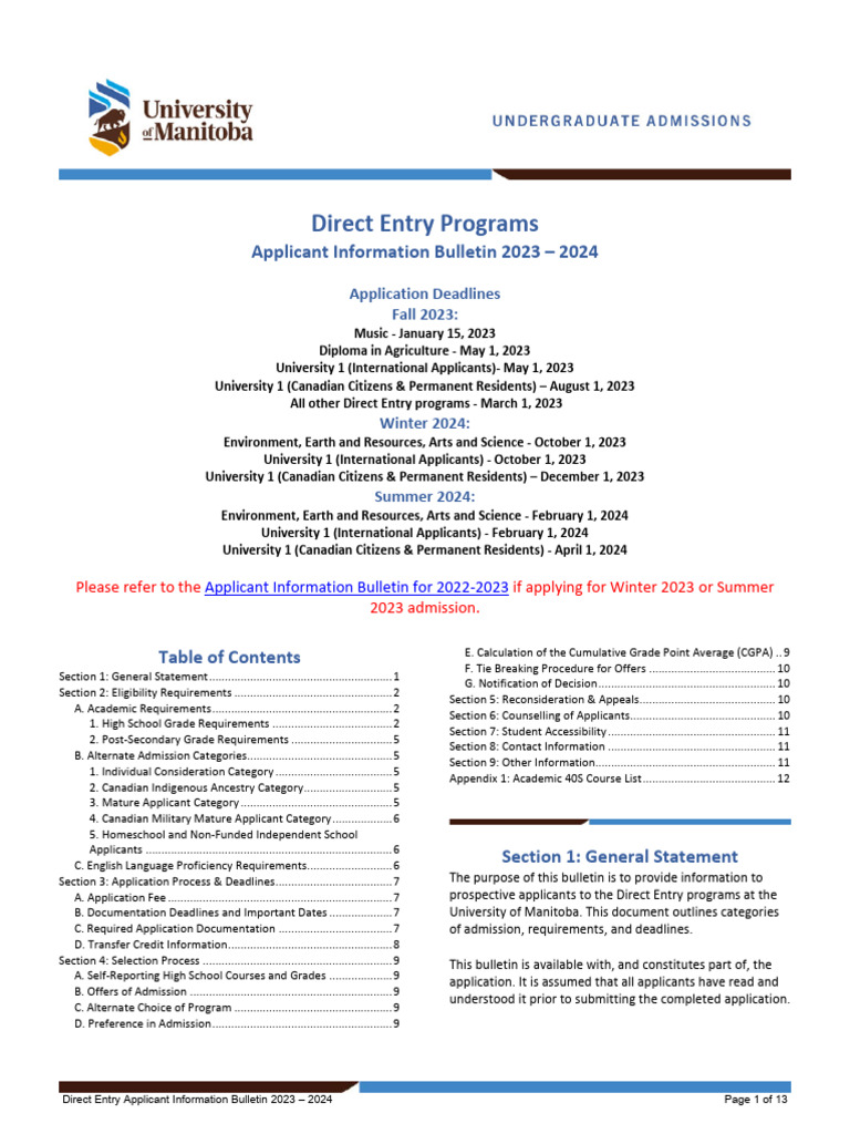 Direct Entry Applicant Info 2023-2024 | PDF | University And College ...