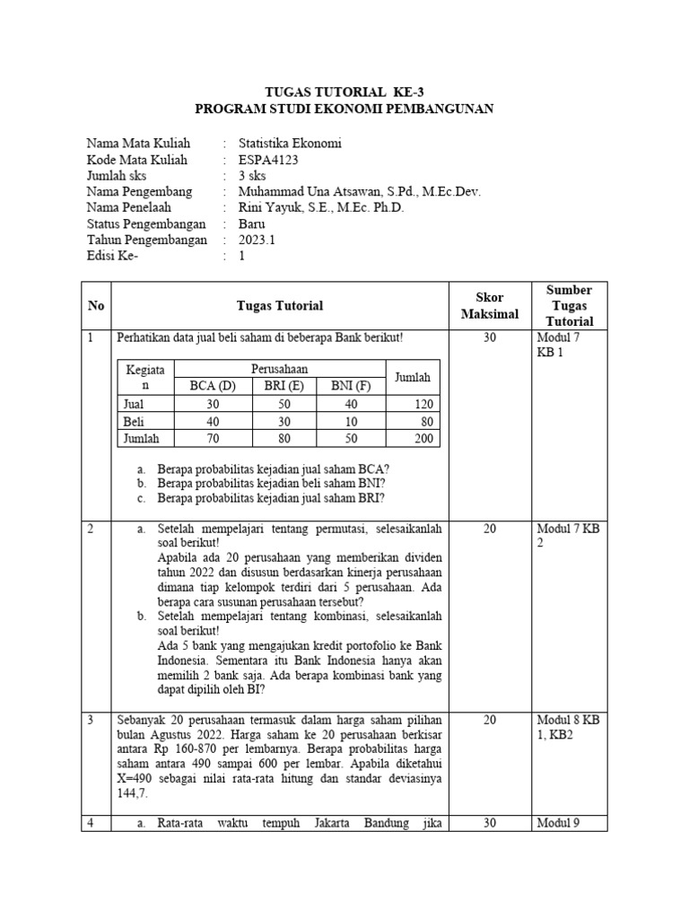 Soal Tugas Tutorial Espa4123 Ke 3 | PDF