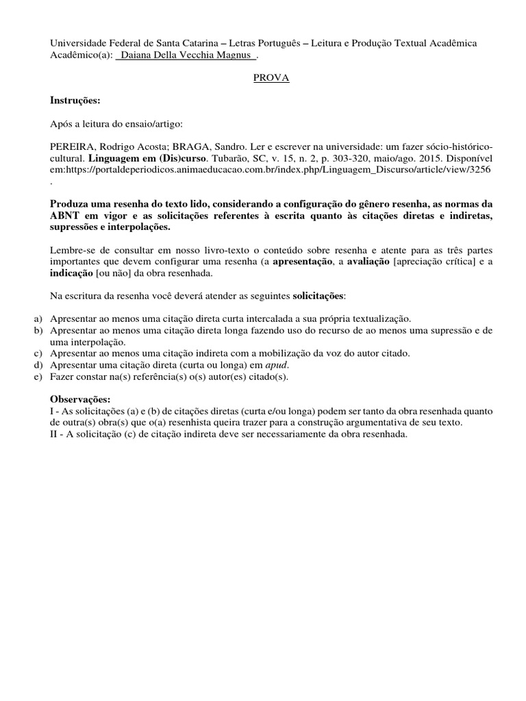 Análise Crítica da Resenha Acadêmica | PDF | Citação | Alfabetização