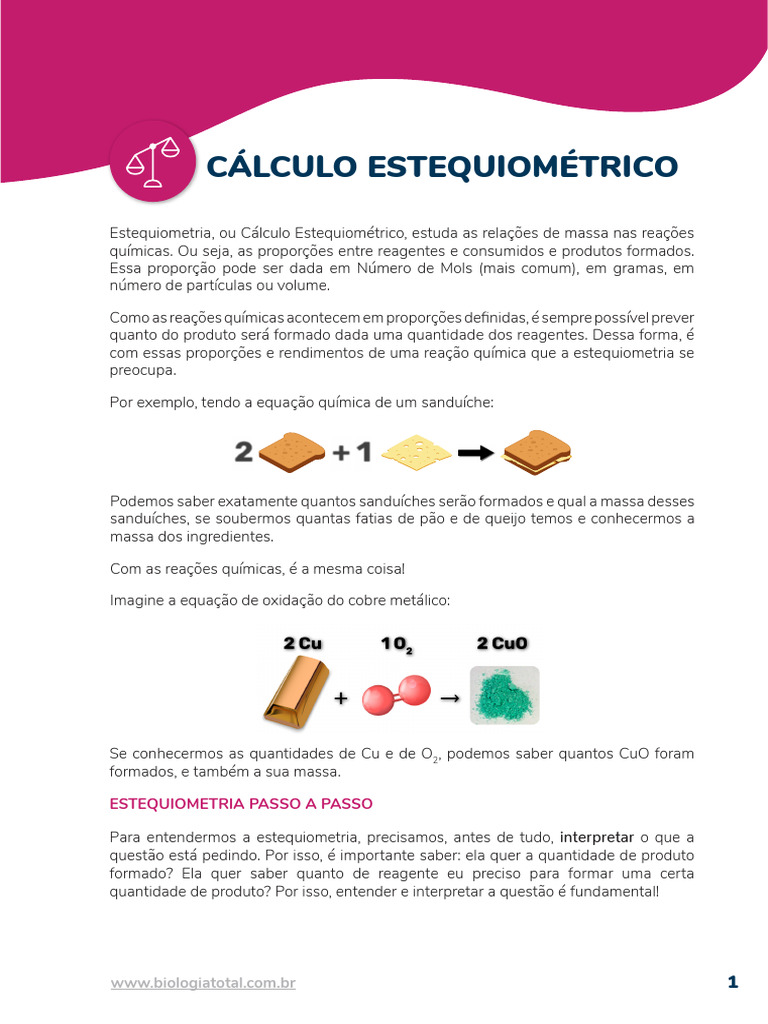 Cálculo Estequiométrico Passo a Passo | PDF | Estequiometria | Reações ...