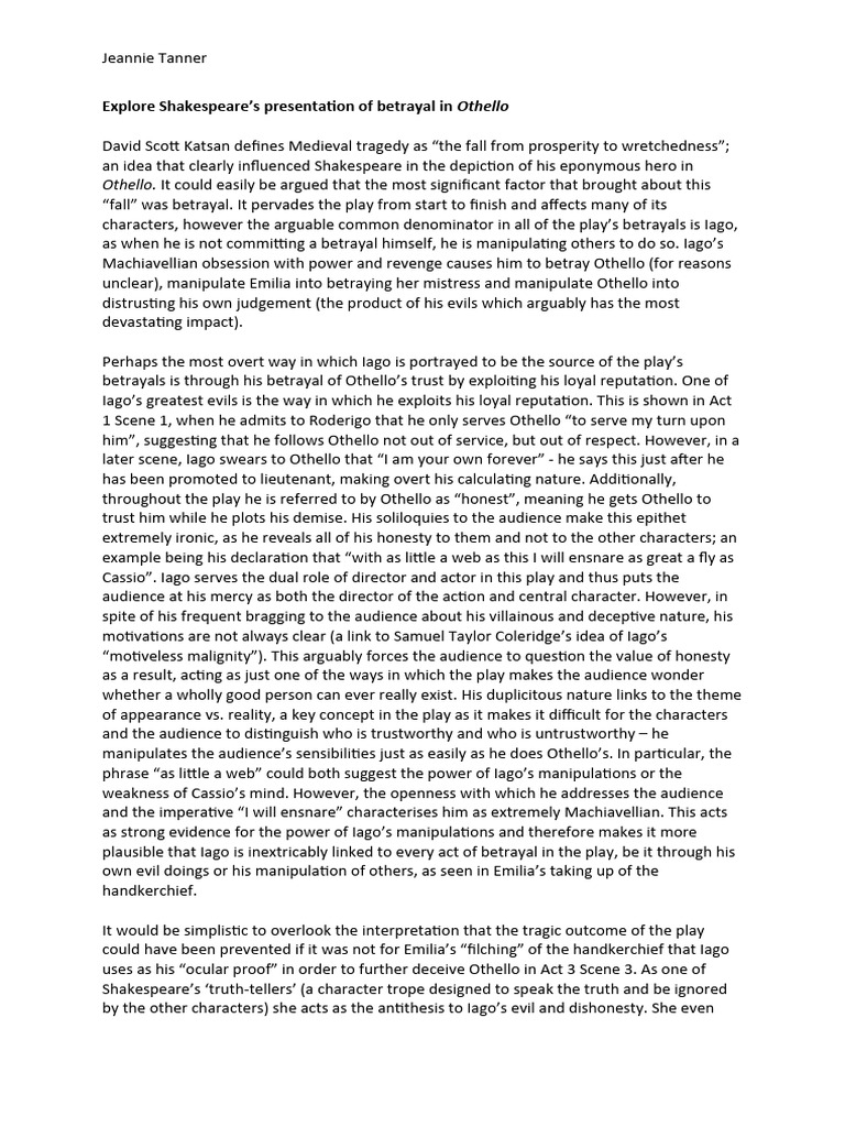 Othello Betrayal Portfolio Essay | PDF | Iago | Othello Othello Betrayal Portfolio Essay | PDF | Iago | Othello