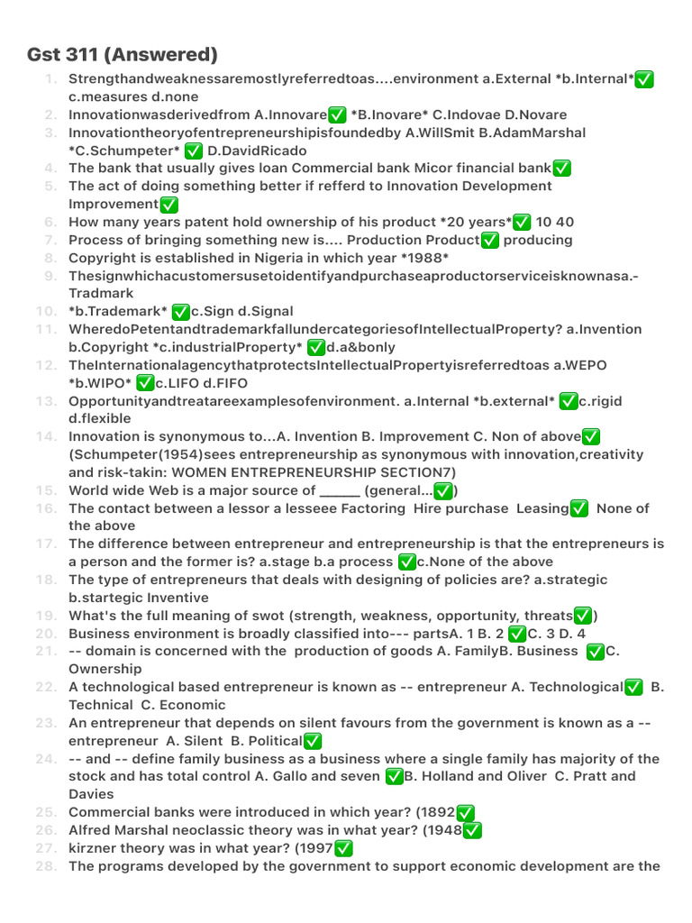 GST 311 (Answered) | PDF | Entrepreneurship | Innovation