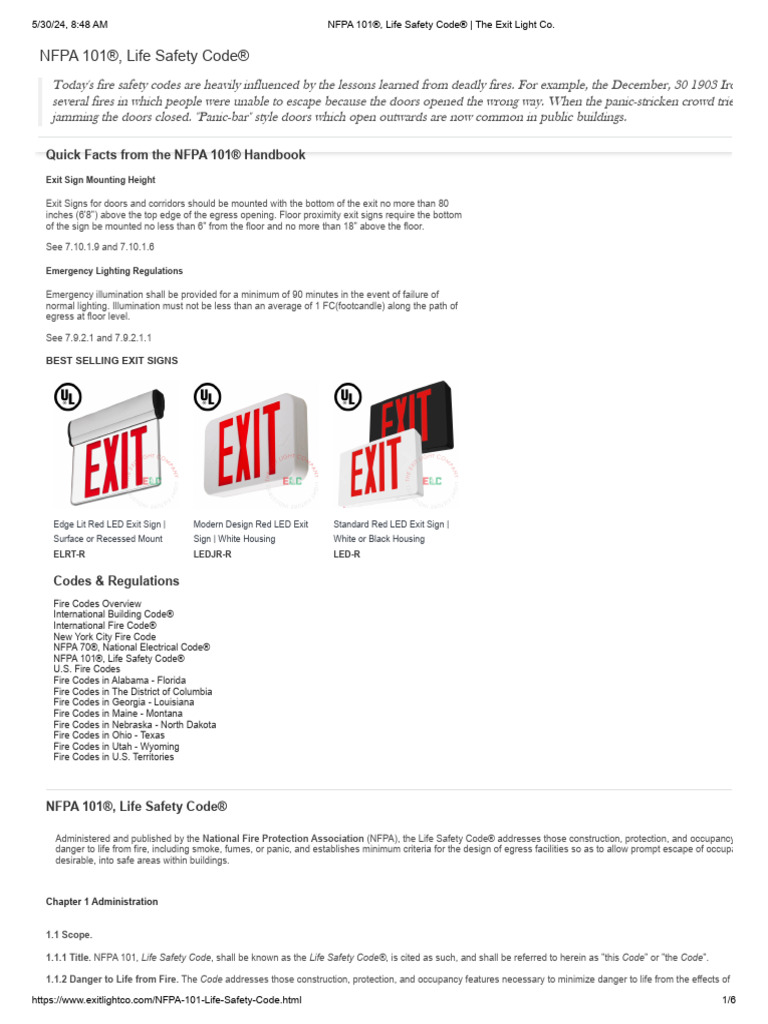 NFPA 101®, Life Safety Code® - The Exit Light Co | PDF | Lighting ...