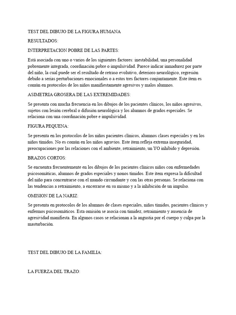 Interpretación del Test de Dibujo Infantil | PDF | Timidez | Conceptos ...