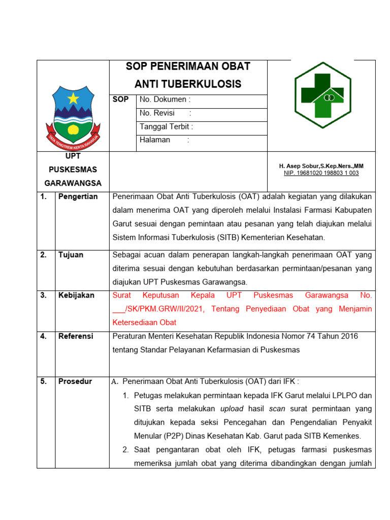SOP Penerimaan Obat Anti Tuberkulosis | PDF