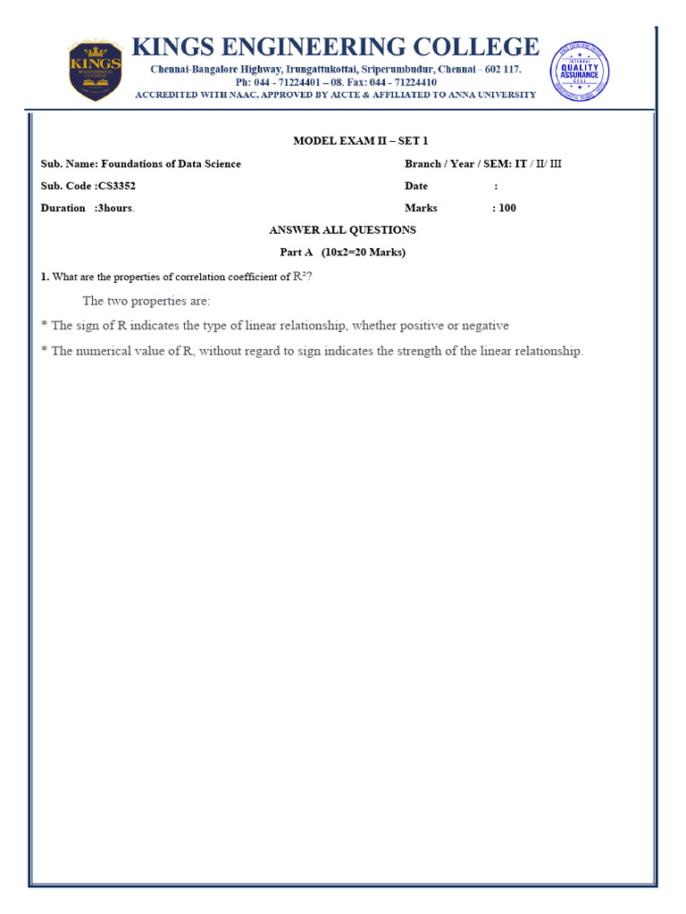 Data Science Model Exam II - Set 1 | PDF