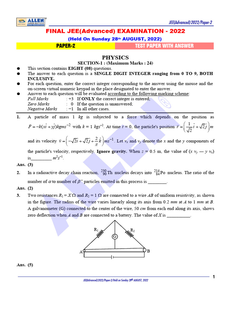 Paper 2 With Ans Physics | PDF | Refraction | Physical Quantities