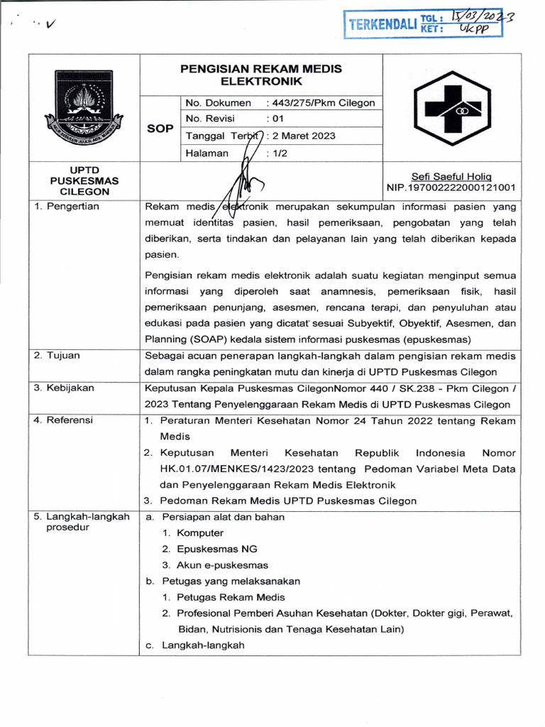 SOP PENGISIAN REKAM MEDIS ELEKTRONIK | PDF