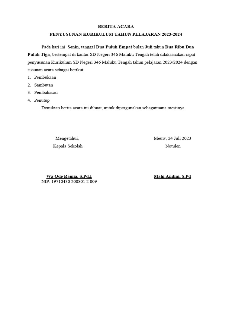 Berita Acara, Daftar Hadir, Notulen Rapat | PDF