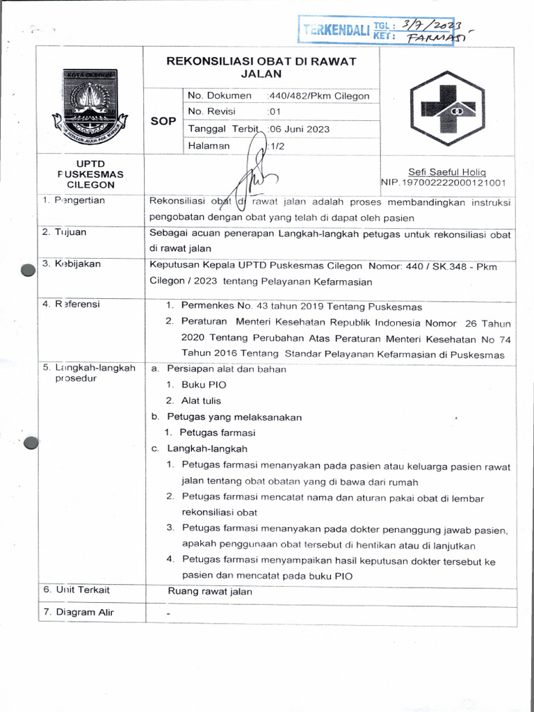 Sop Rekonsiliasi Obat Pkm Pdf