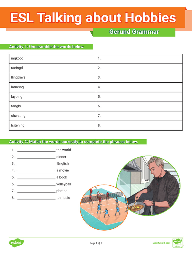 ESL Hobbies and Gerund Grammar Activities | PDF | English As A Second ...