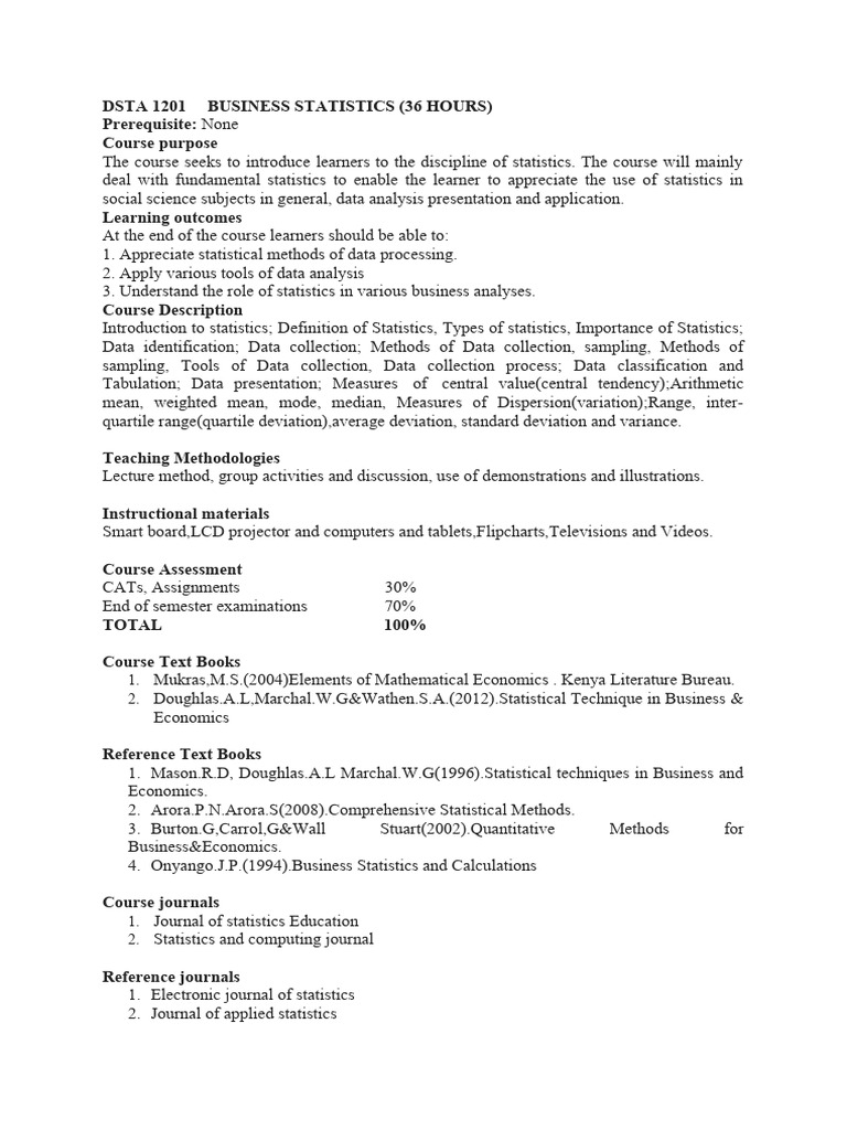 BUSINESS STATISTICS | PDF