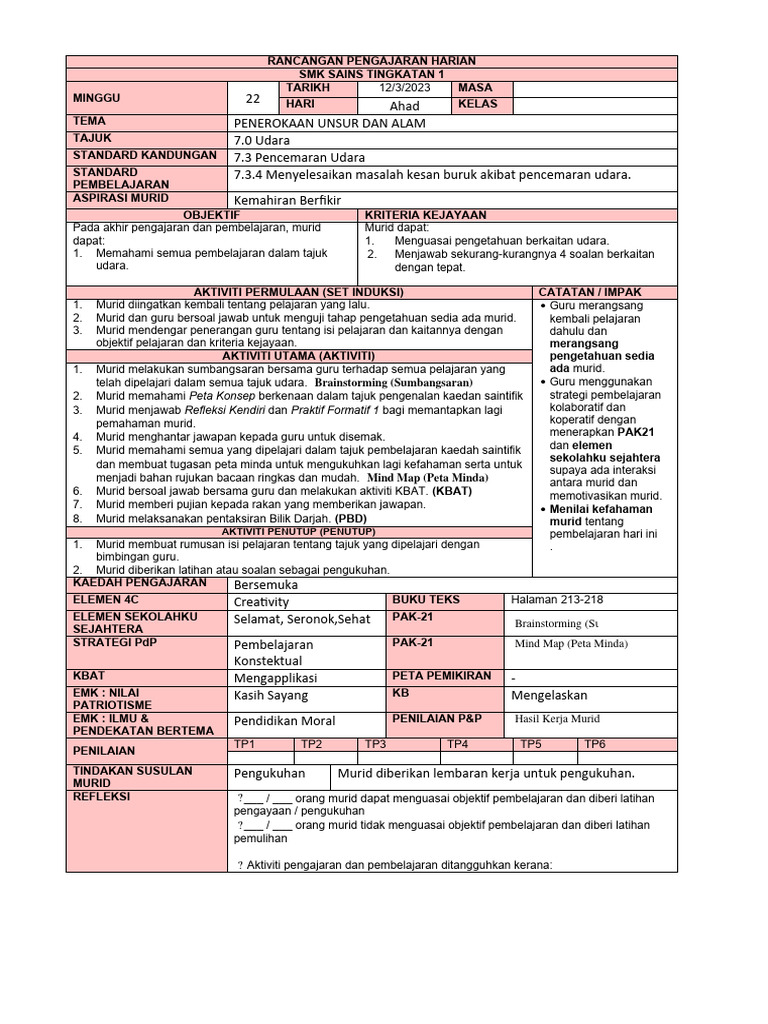 RPH Minggu 22 Sains Tingkatan 1 2023-2024 by Cikgu Gorgeous | PDF ...