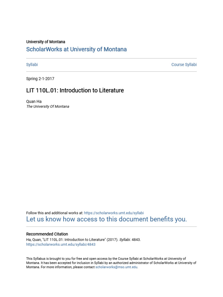 LIT 110L 01 Introduction To Literature | PDF | Writing | Written Communication