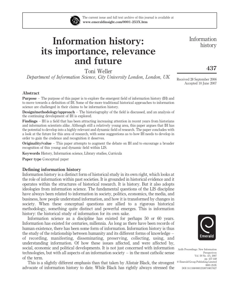 Information_History_Its_Importance_Relev | PDF | Information Science | Information