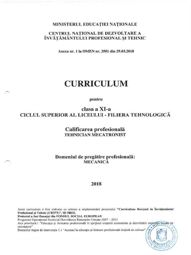 CRR CL XI Liceu Tehn Mecatronist | PDF