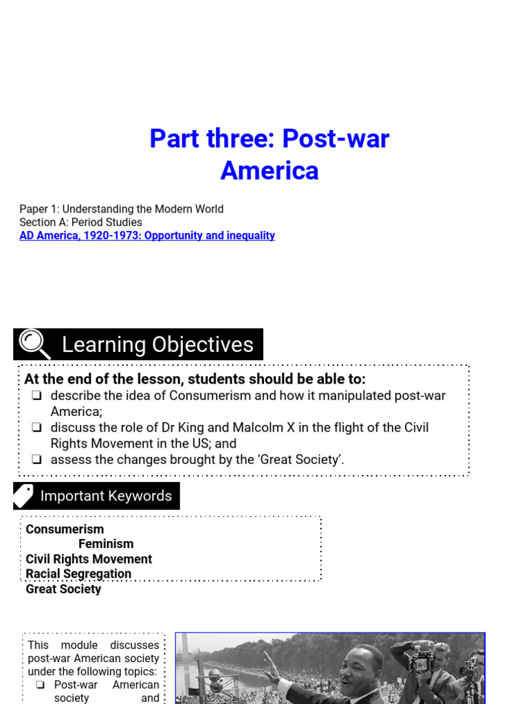 y11 Ad America Part Three Post-war America | PDF | Black Power | Martin ...