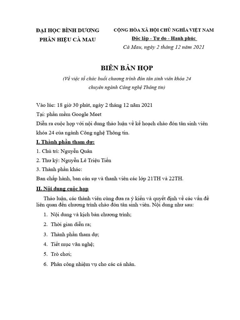 Biên bản cuộc họp ngành NNA | PDF