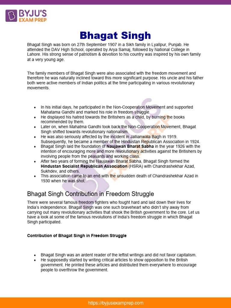 Bhagat Singh Upsc Notes 60 | PDF | Indian Independence Movement ...