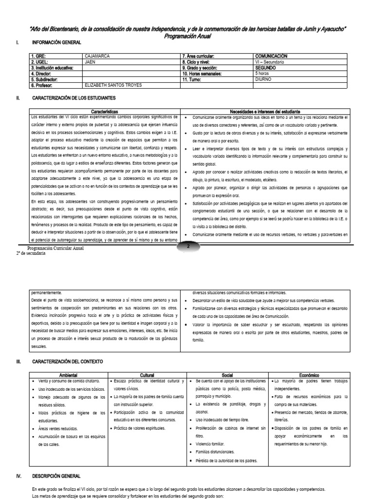 1_Programación Anual-Segundo_2024 | PDF | Evaluación | Aprendizaje