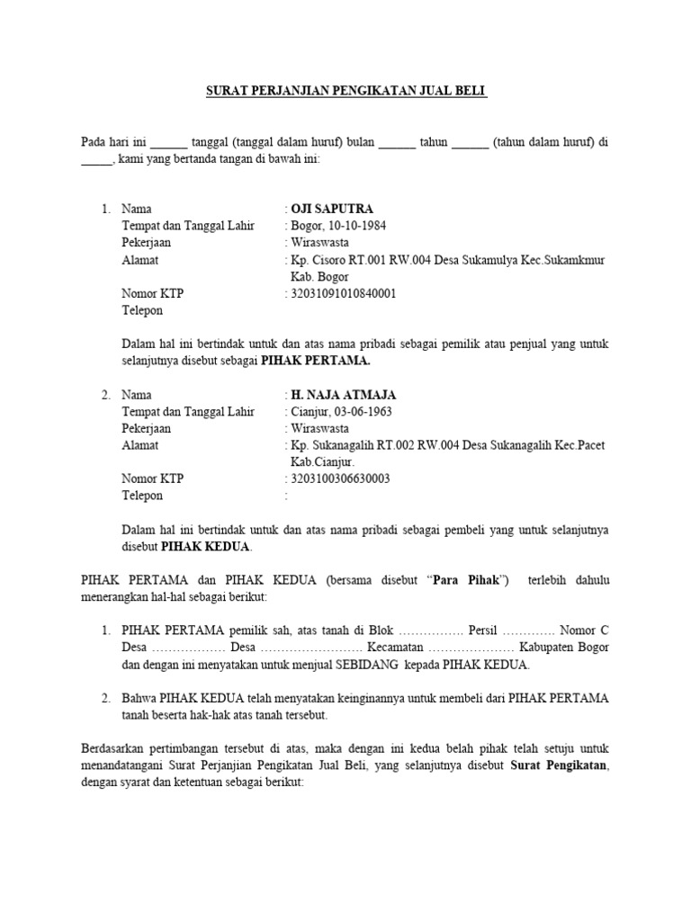 Surat Perjanjian Pengikatan Jual Beli Atau PPJB | PDF