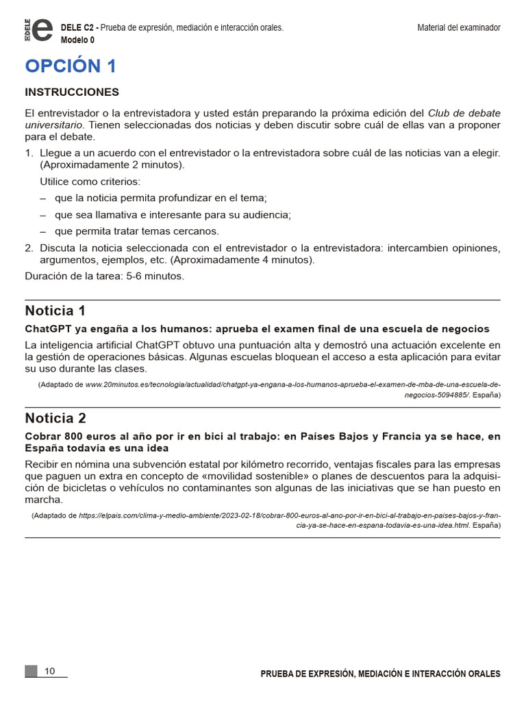 Modelo 0 DELE C1 Nueva Versión 2024 (Instituto Cervantes) | PDF