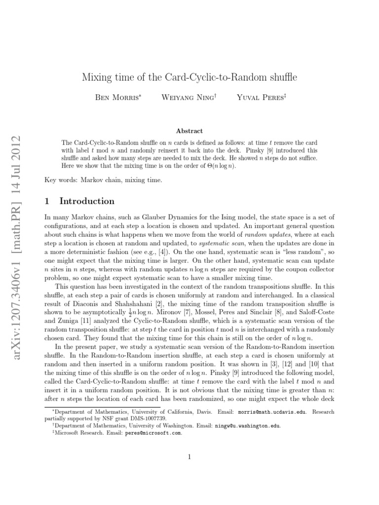 Mixing Time of the Card Cyclic to Random | PDF | Markov Chain ...