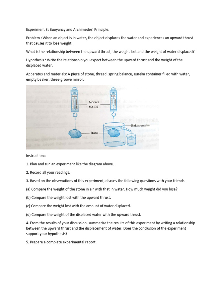 Buoyancy Experiment: Archimedes' Principle | PDF | Teaching Methods ...