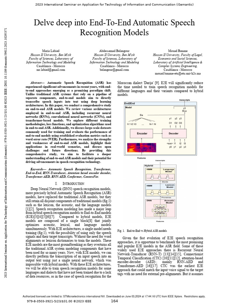 Delve Deep Into End-To-End Automatic Speech Recognition Models | PDF | Speech Recognition | Deep ...