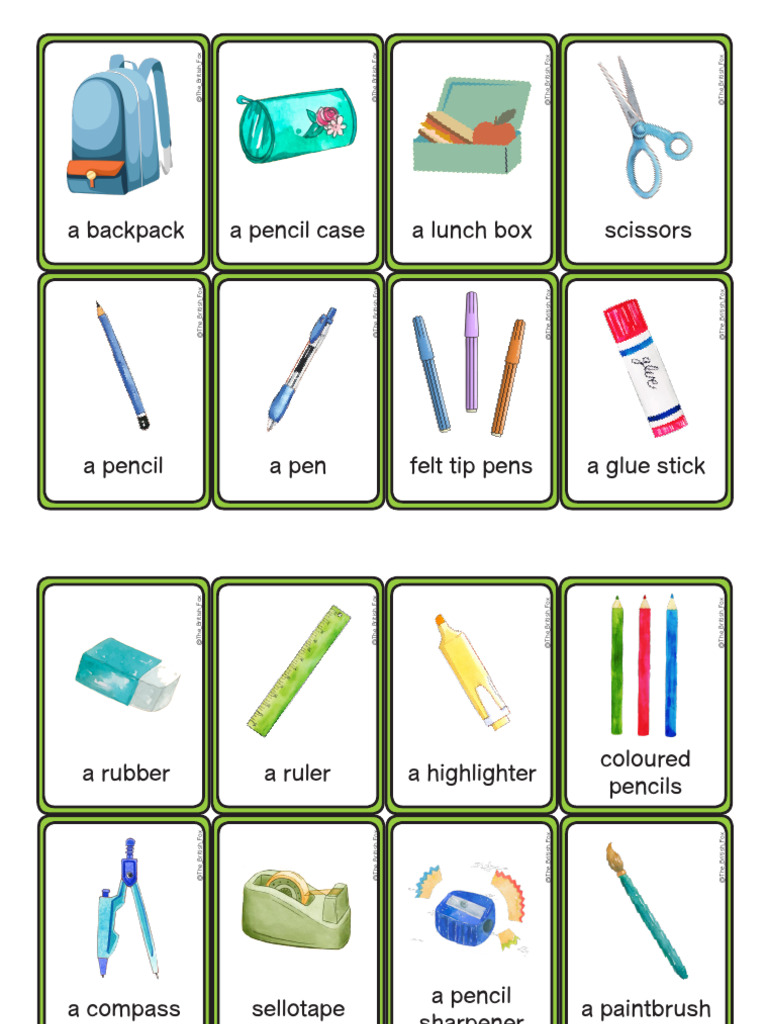 School Supplies Flashcards The British Fox2 | PDF | Conservation And ...