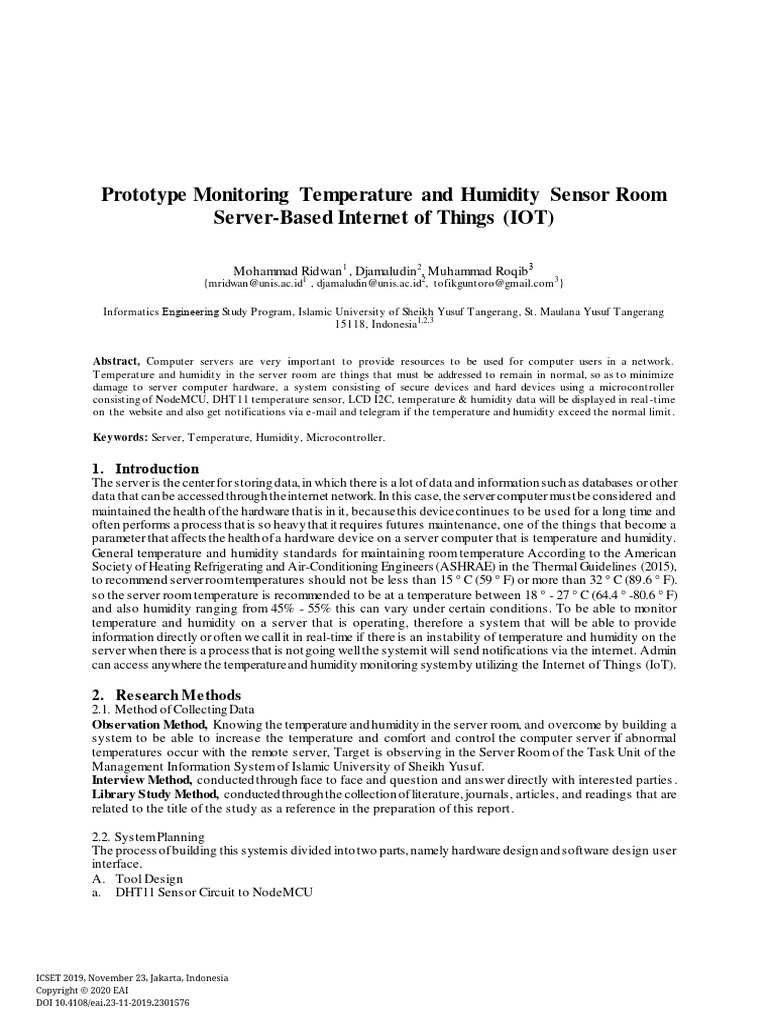 Prototype Monitoring Temperature and Humidity Sensor Room Server-Based ...