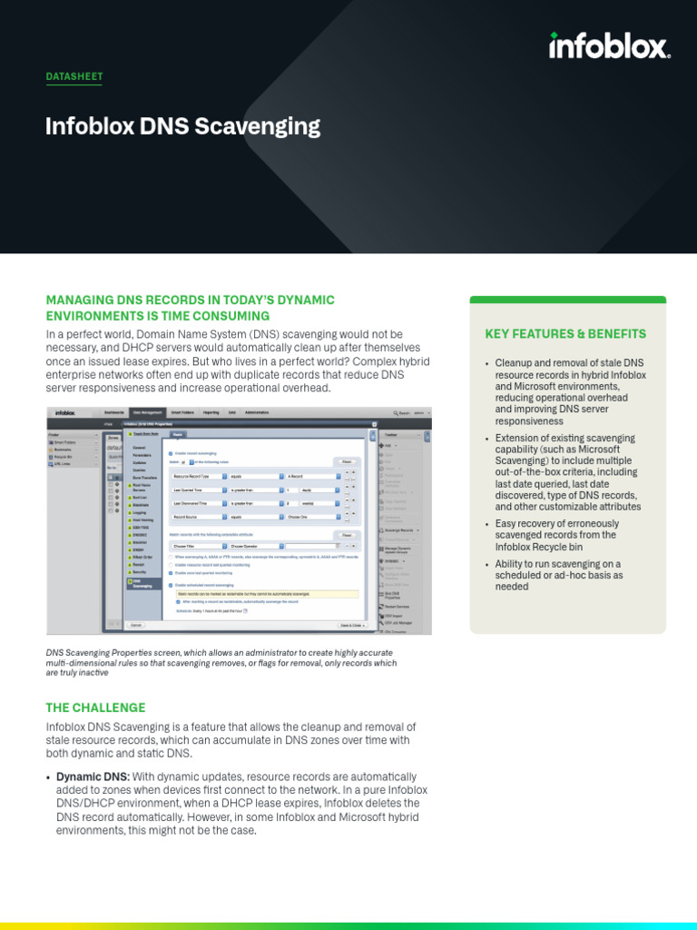 Infoblox Datasheet Infoblox DNS Scavenging | Download Free PDF | Domain Name System | Computing