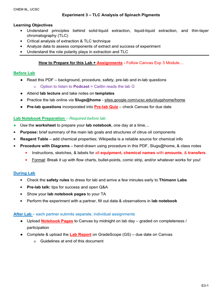 Experiment 3 Spinach Extraction TLC | PDF | Thin Layer Chromatography ...