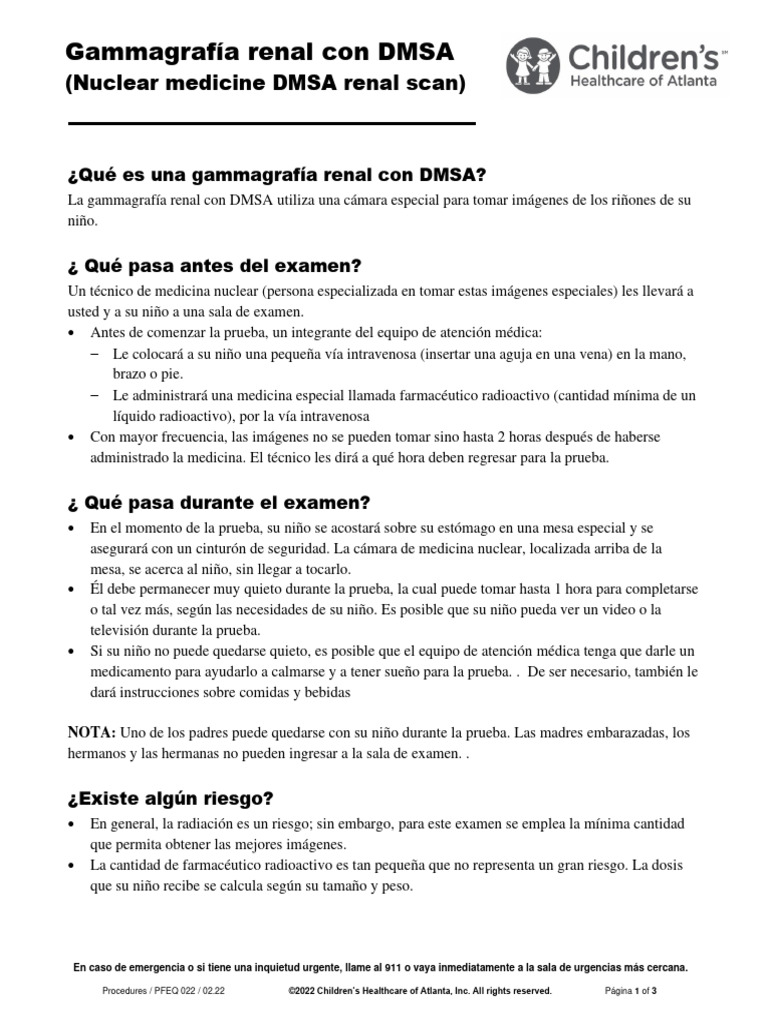 Gammagrafía renal DMSA: Guía para padres | PDF | Radiología ...