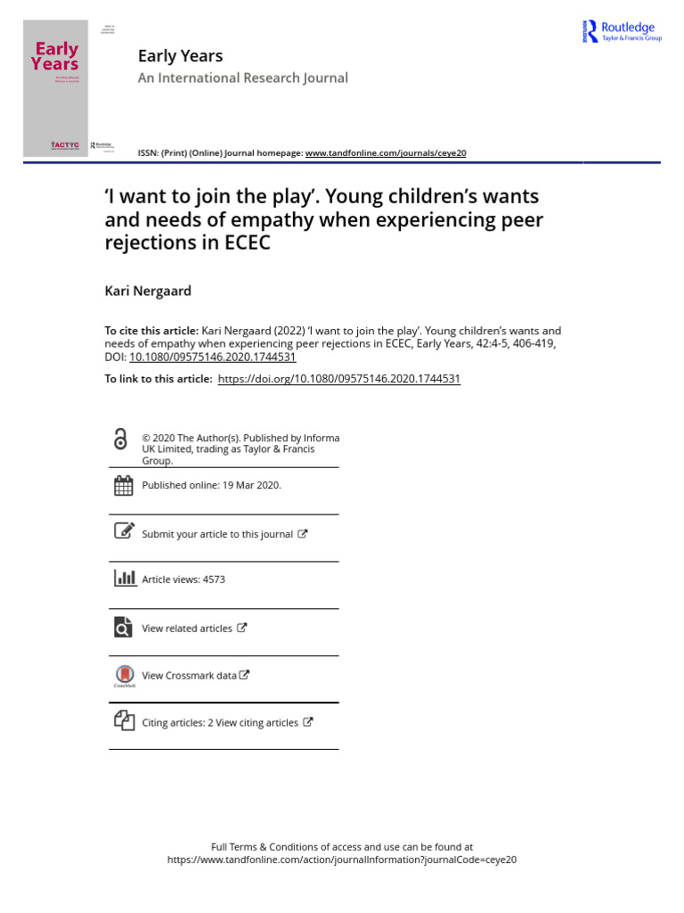 I Want To Join The Play - Young Children S Wants and Needs of Empathy When Experiencing Peer ...