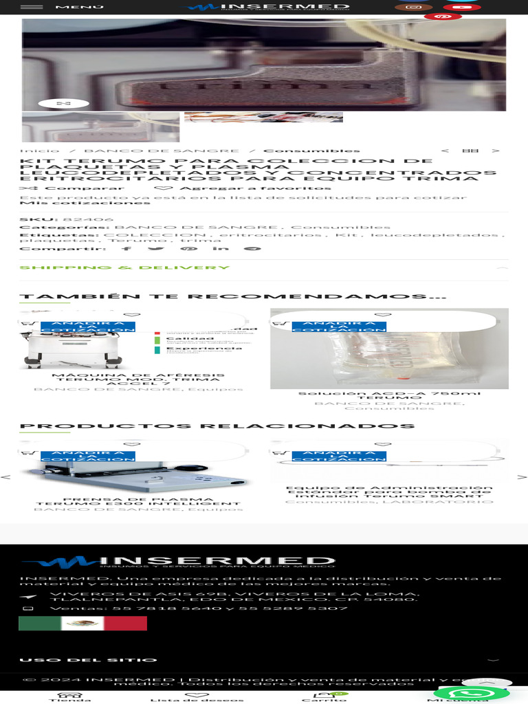 Kit Terumo Para Coleccion de Plaquetas y Plasma Leucodepletados y ...