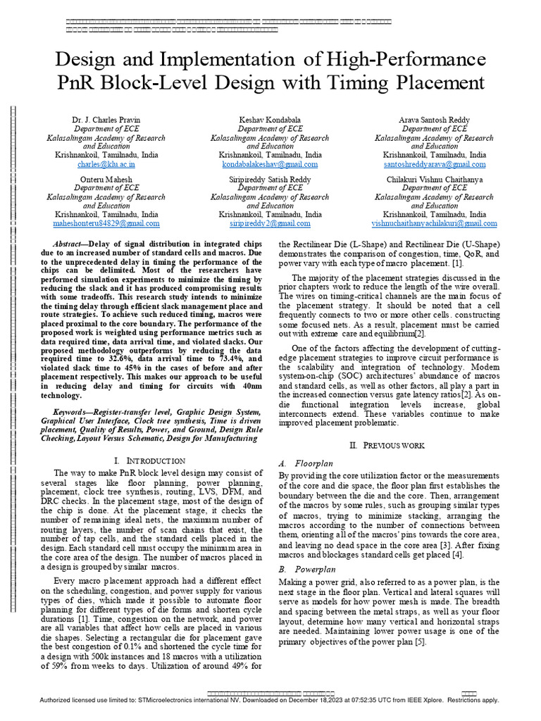 Design and Implementation of High-Performance PNR Block-Level Design With Timing Placement | PDF ...
