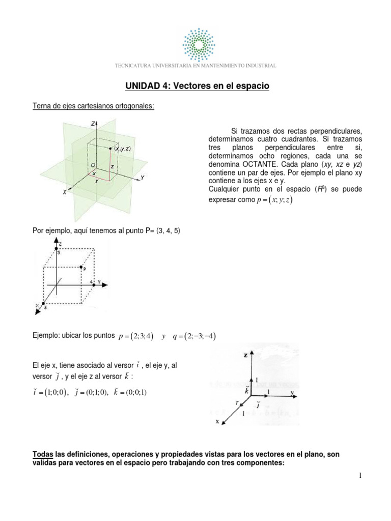 Unidad 4 Vectores en El Espacio | PDF | Sistema de coordenadas ...