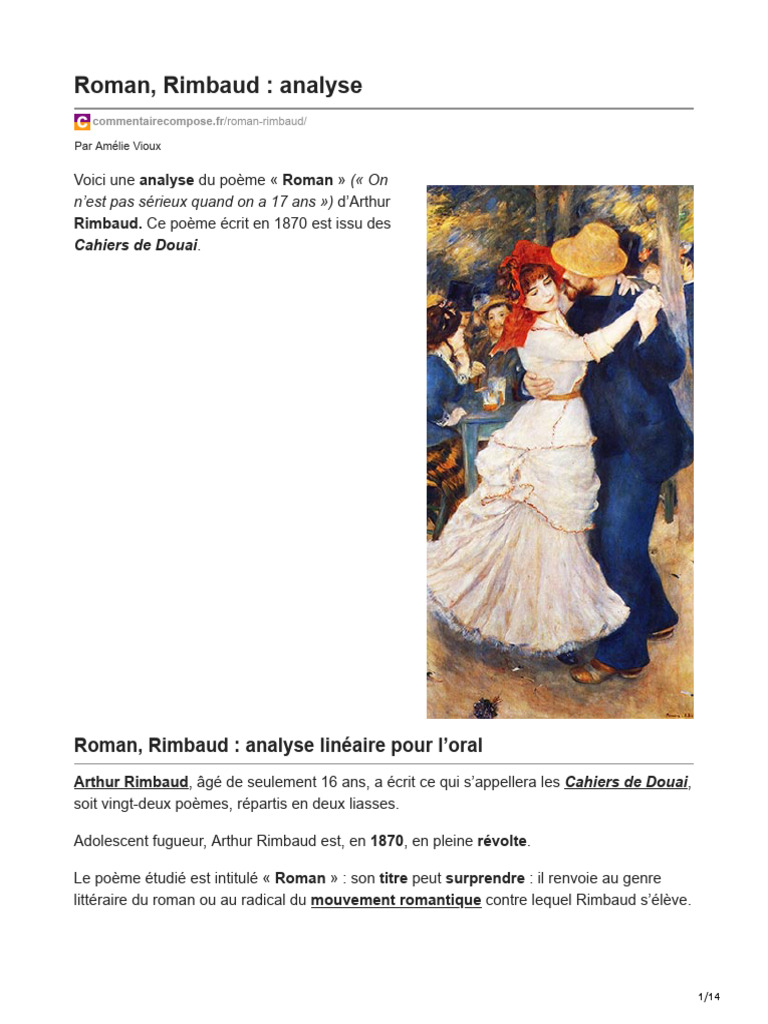 Analyse de "Roman" de Rimbaud | PDF | Arthur Rimbaud | Romans