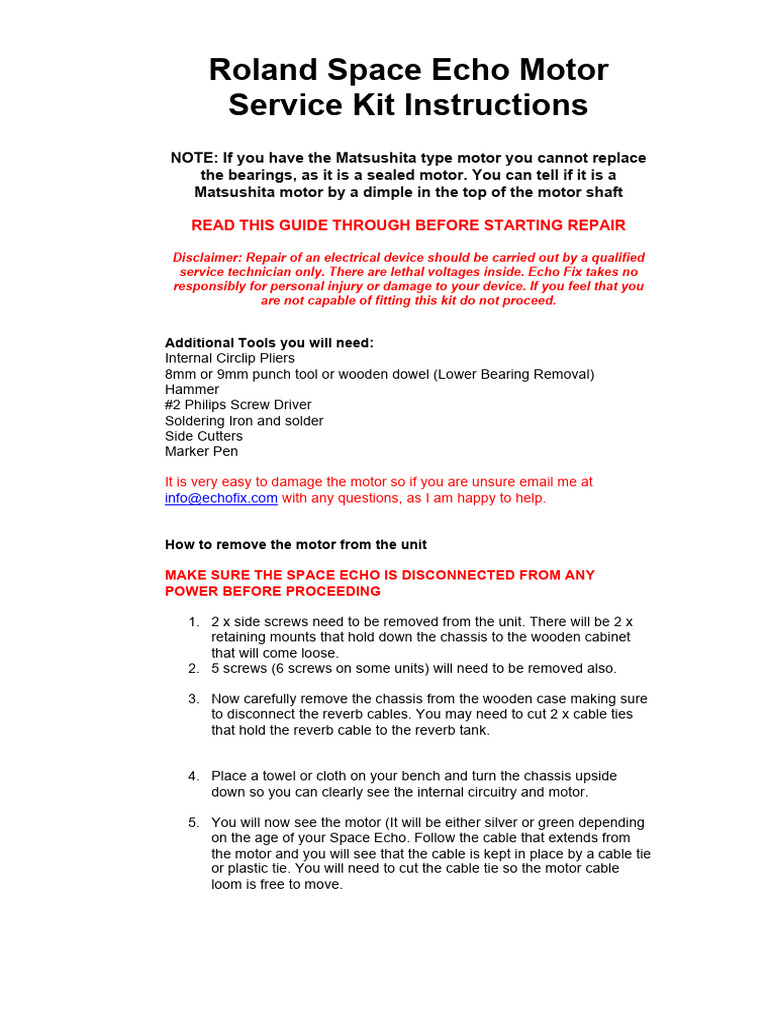 Motor Repair Kit Instructions | PDF | Bearing (Mechanical) | Electrical ...