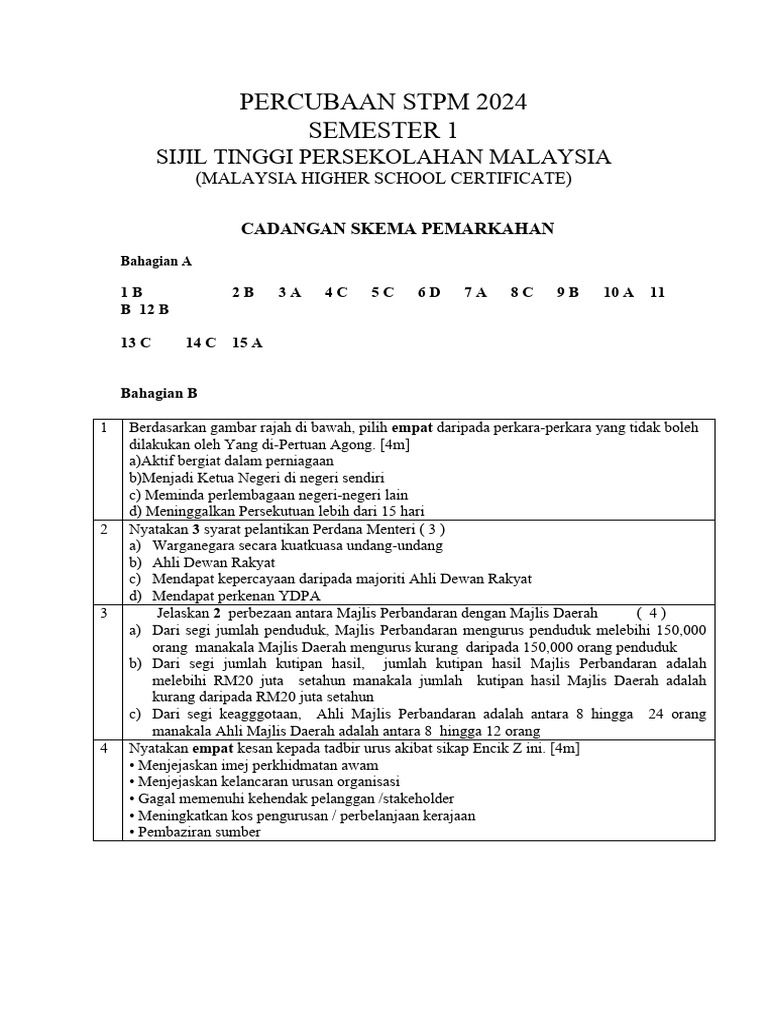 Skema Jawapan Percubaan Sem 1 2024 | PDF