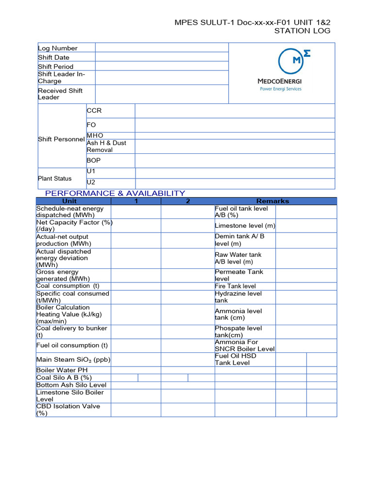 Station Log | PDF | Coal | Fuel Oil